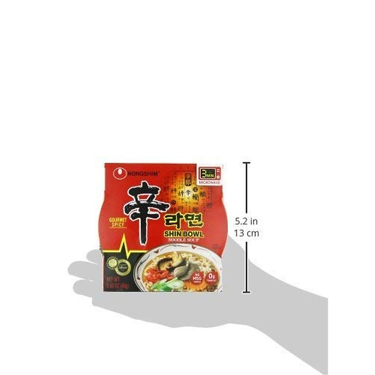 Nongshim Gourmet Spicy Shin Noodle Soup Bowl, 12 Pack, Microwaveable Ramyun Soup Noodles, No MSG Added
