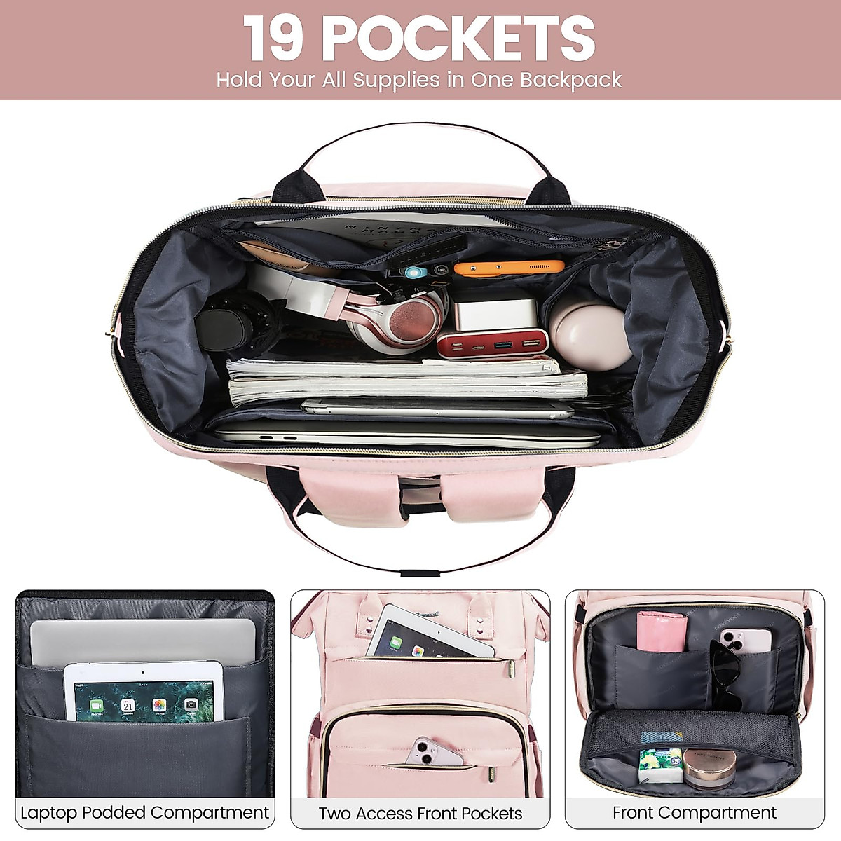 LOVEVOOK Laptop Backpack for Women Teacher Backpack Nurse Bag,Work Bag Backpack Purse Bag Anti-Theft Travel Backpack with USB Charging Port,15.6 Inch Backpack for College Business Casual