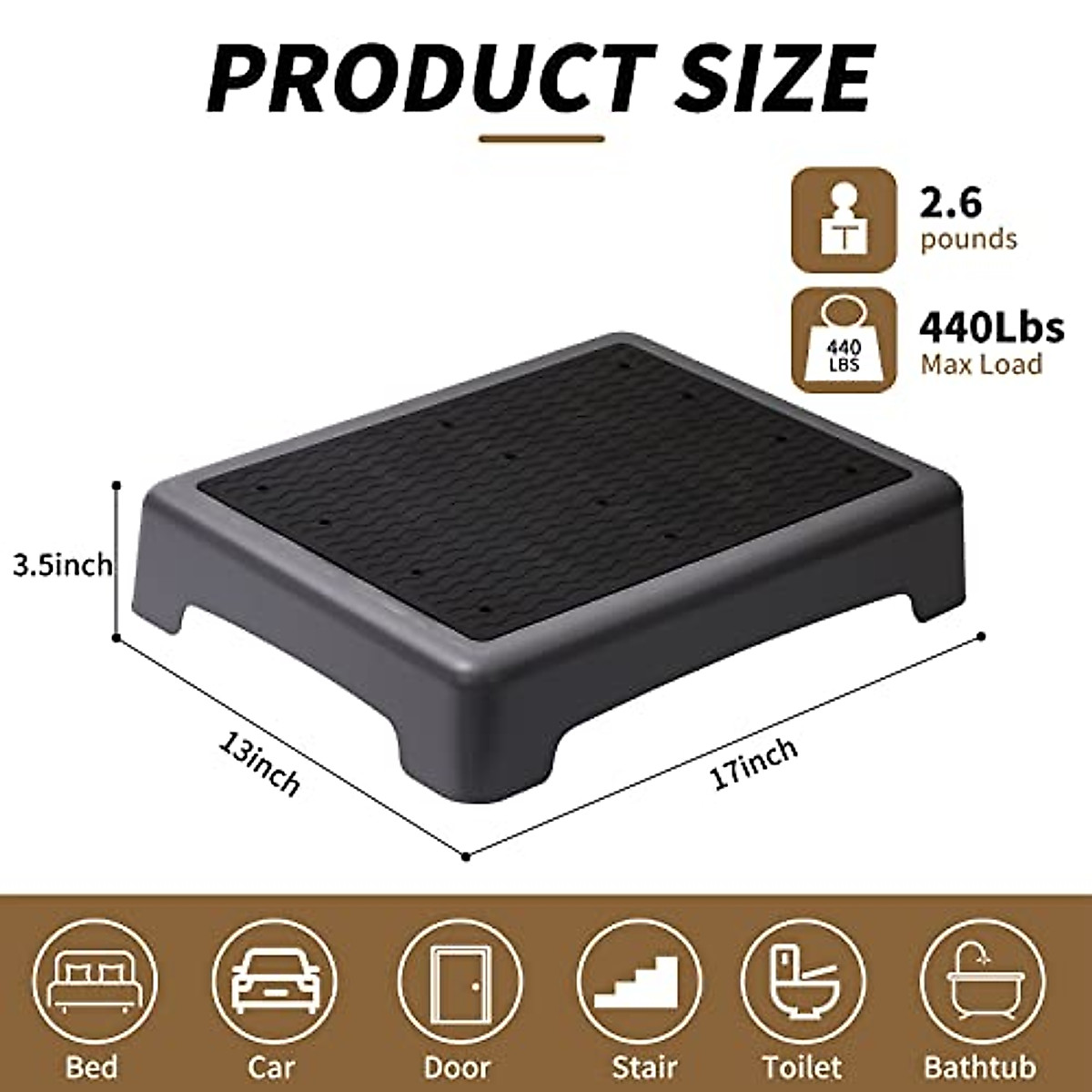 Fotree One Step Stool, Non-Slip Mobility Step Platform for Senior ＆ Adults, Safety Step Platform for Stair, Car, Bed, Chair, Shower, Bathtub, Outdoor, 3.5 Inch High Rise Stairs 440 Lbs Capacity