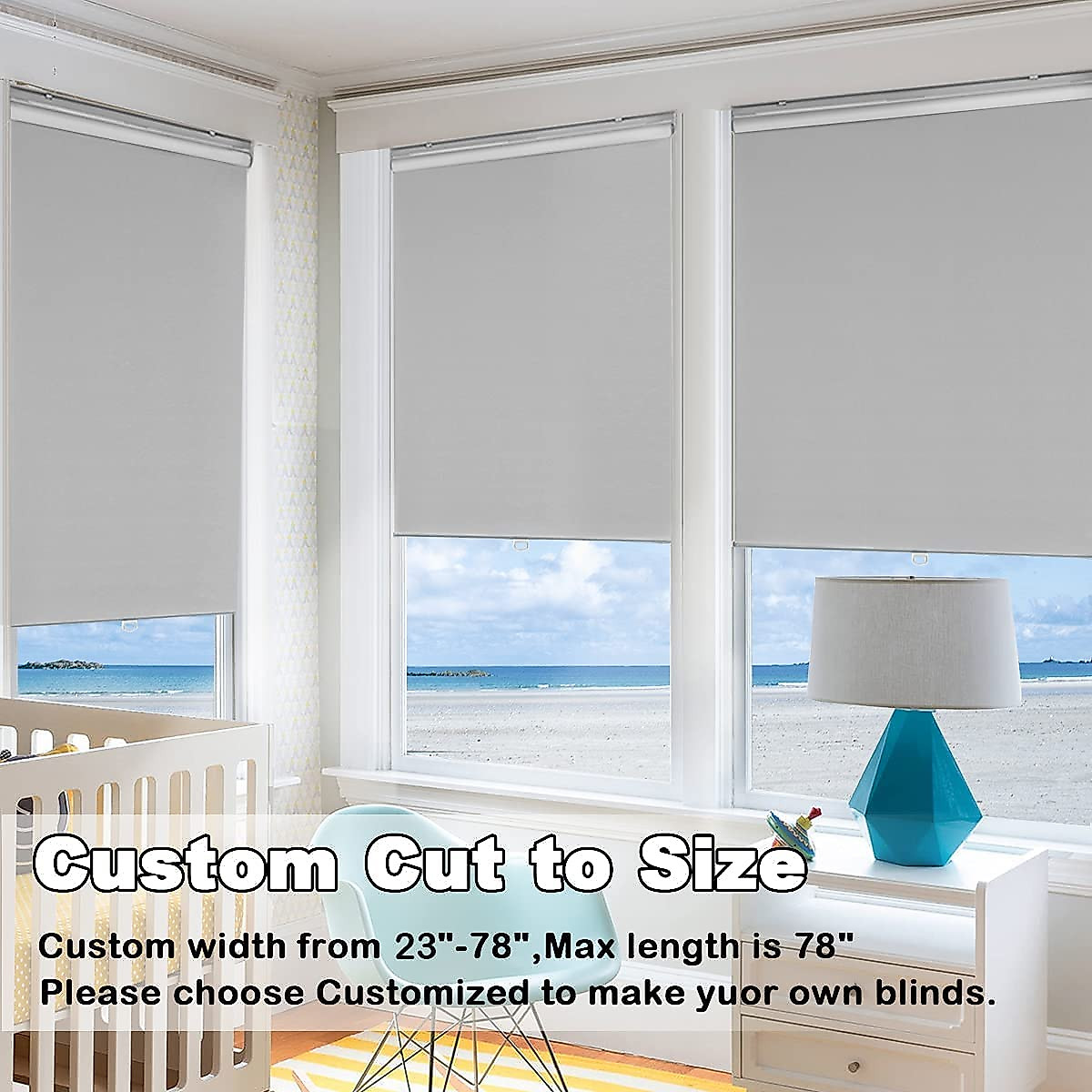 Persilux Roller Window Shades Cordless Window Blinds (37" W x 72" H, Light Grey) 100% Blackout Roller Shades UV Protection Energy Saving Shades for Home, Bedroom and Office, Easy to Install