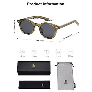 SOJOS Retro Vintage Square Sunglasses for Women Men UV400 Protection Shades Sunnies SJ2316, Olive Green Frame/Grey Lens