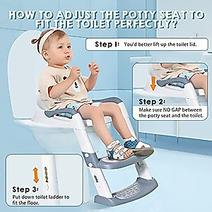 Potty Training Seat with Step Stool Ladder, Gentle Monster Toddler Potty Training Toilet for Kids Boys Girls Baby, Foldable & Comfortable Training Potty Chair Toilet for Child with Anti-Slip Pad(Grey)