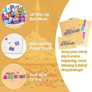 Oalushf Pop Up Cards, 3D Alphabet Happy Birthday Card with Envelopes and Note Tag, Greeting Cards Birthday Gifts for Women and Men (5 * 7)