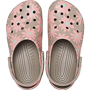 Crocs Unisex Classic Seasonal Print Clogs, Mushroom/Multi Flower, Numeric_9 US Men