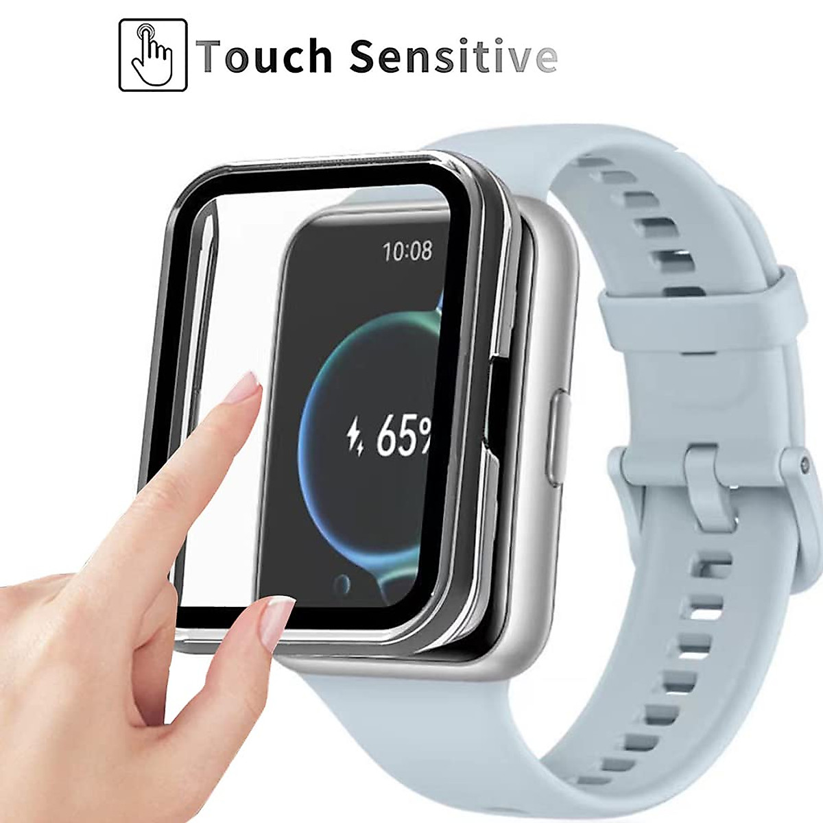 Acadeny 2 pieces Case With Tempered Glass Screen Protector Compatible for Huawei fit 2, 9H Hardness 360 ° All-round Protective Cover Ultra-thin Protective PC Case Cover for , Black+Transparent