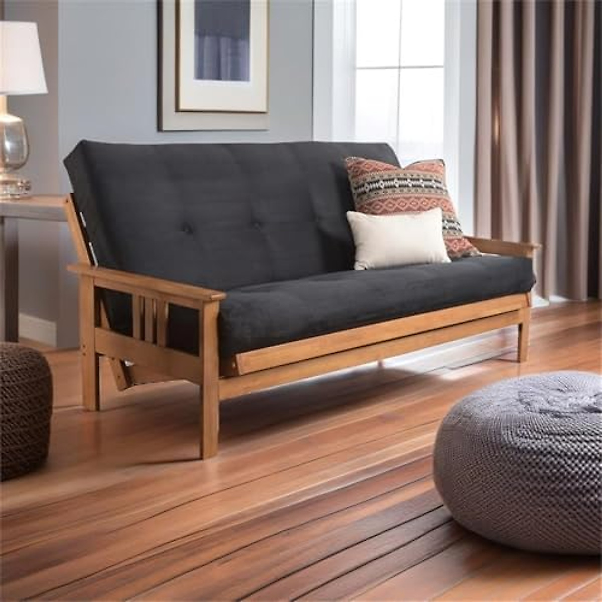 Pemberly Row 7" Full Size Futon Mattress Replacement, Suede Fabric Sleeper Sofa Bed Mattress, Cotton and Foam Construction, Black-Frame Not Included