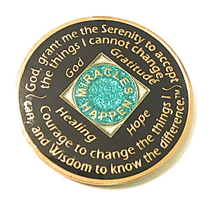 Recovery Line 10 Year NA Aqua Blue Glitter, Sparkle, Bling, Blingy, Medallion, Token, Chip, Coin