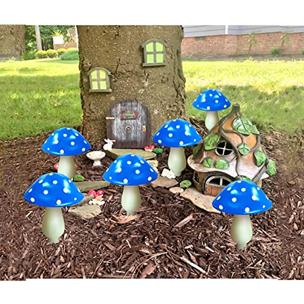 Abkshine 6-Pack Blue Solar Garden Lights, Solar Powered Mushroom Stake Lights for Outdoor Yard Decor, Waterproof Garden Ornaments for Backyard Lawn Deck Landscape Fence Christmas Halloween Decorations