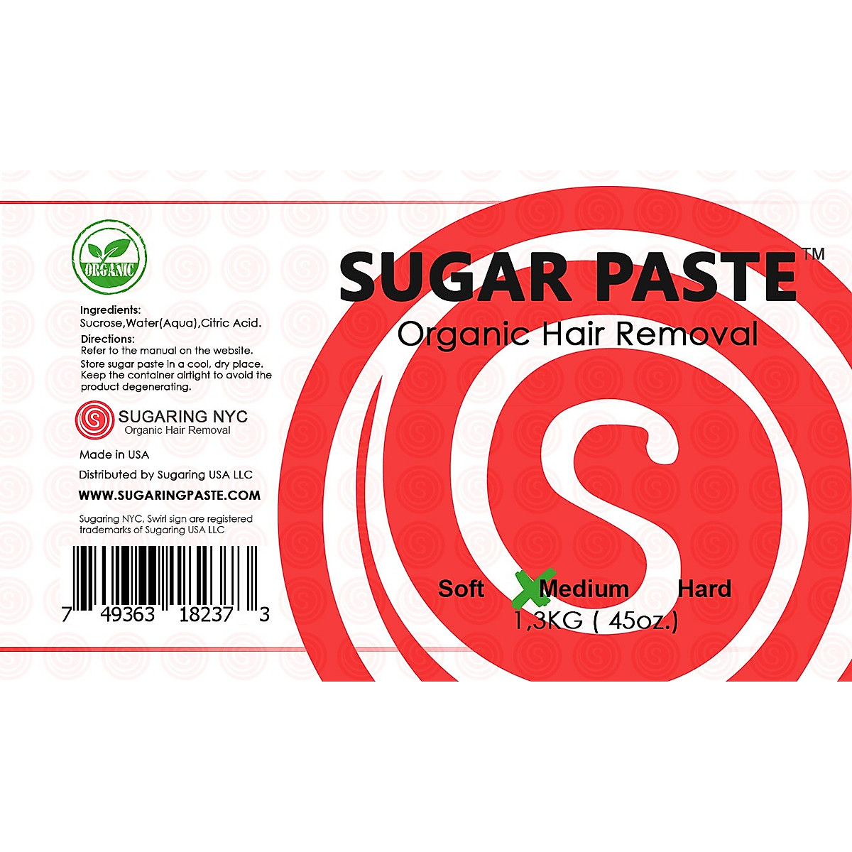 Sugaring Paste - Medium Grade Universal Paste for Large Areas, Back, Shoulders, Arms, Legs + Glove Set