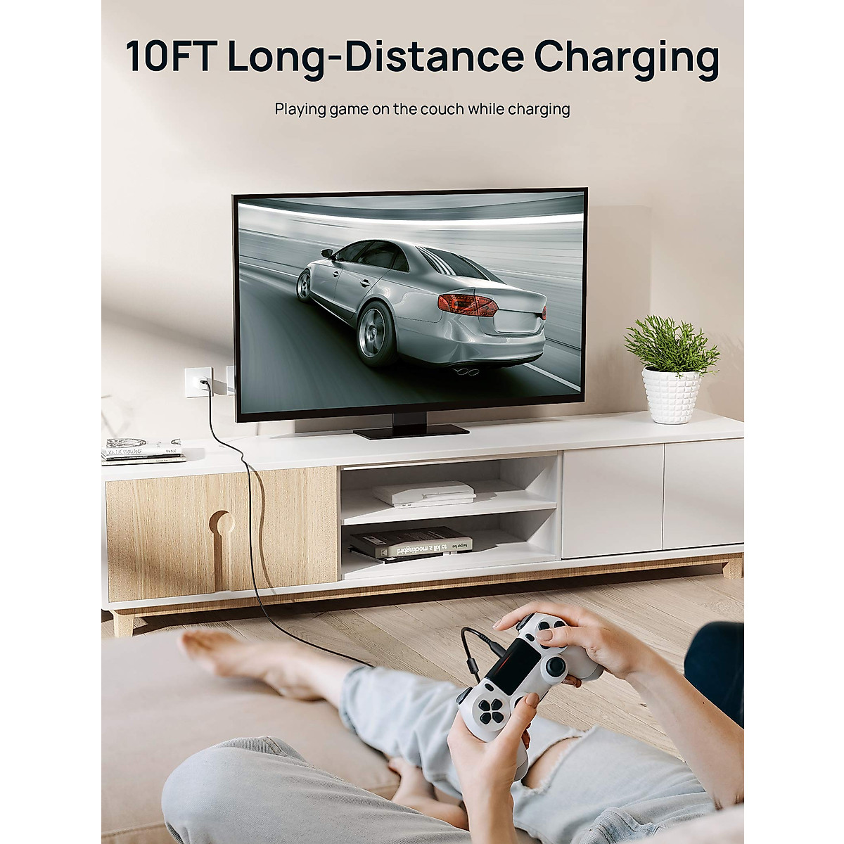 JSAUX PS5 Controller Charging Cable 10FT, USB C [Anti-Interference Magnetic Ring] Fast Charger Cord for PS5 DualSense Controller, X-Box Series X/S Controller, Switch/Pro/Lite Controller, Steam Deck