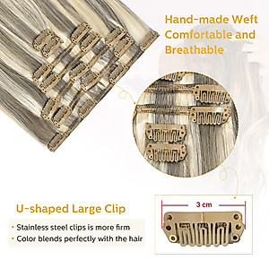 VARIO HAIR Clip in Hair Extensions Blonde Highlighted Human Hair Balayage Hair Extensions Mixed Bleach Blonde 12 Inch 70g Fine Hair Full Head Silky Straight 100% Human Hair Clip In Extensions