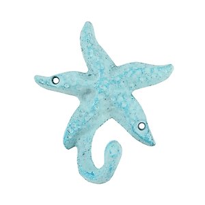 Cast Iron Starfish Bathroom Door Towel Hanger Nautical Key Towel Coat Hook Blue 3 1/2 inches wide Handmade Wall Artisan Art Vintage Decor For Home
