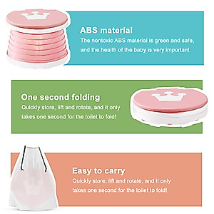 Travel potty for toddlers, Portable Potty for Toddlers Foldable Kids Training Toilet Seat for Boys Girls Baby Carry Potty Children Car Potty Chair for Camping Park with 3 rolls bag（Pink）