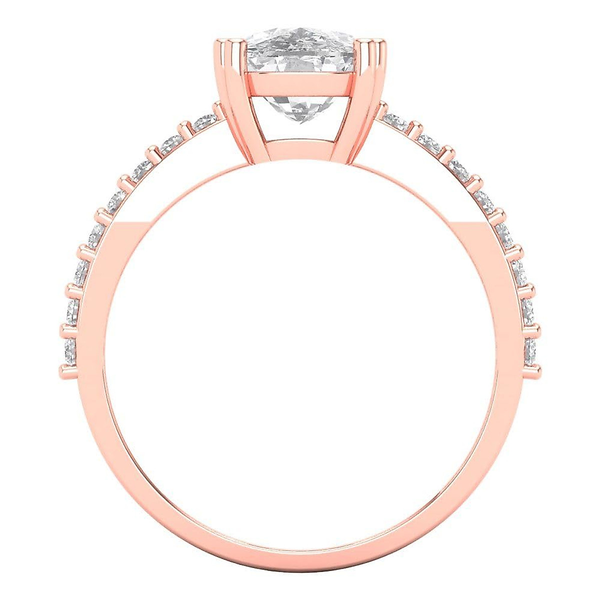 3.96 Ct Brilliant Cushion Cut Clear Simulated Diamond 14K Rose Gold Solitaire with Accents Engagement Anniversary Ring Size 8