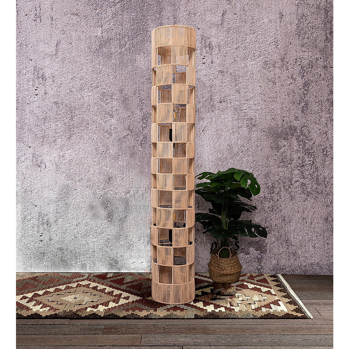 ELE LIGHT & DECOR Modern Standing Floor Lamp for Living Room & Bedroom 2-Lights Handcrafted Natural Rattan Corner Lamp with Bamboo, Perfect Boho Decor for Home Coastal Tall Lamps