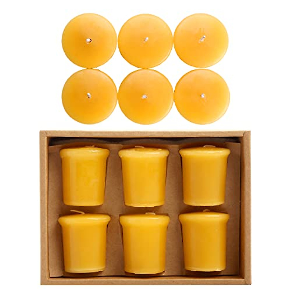 LJQizn 6pcs Beeswax Votive Candles Pure Handmade Pillar Natural Votives Set for Gift Home Décor Party Wedding Spa