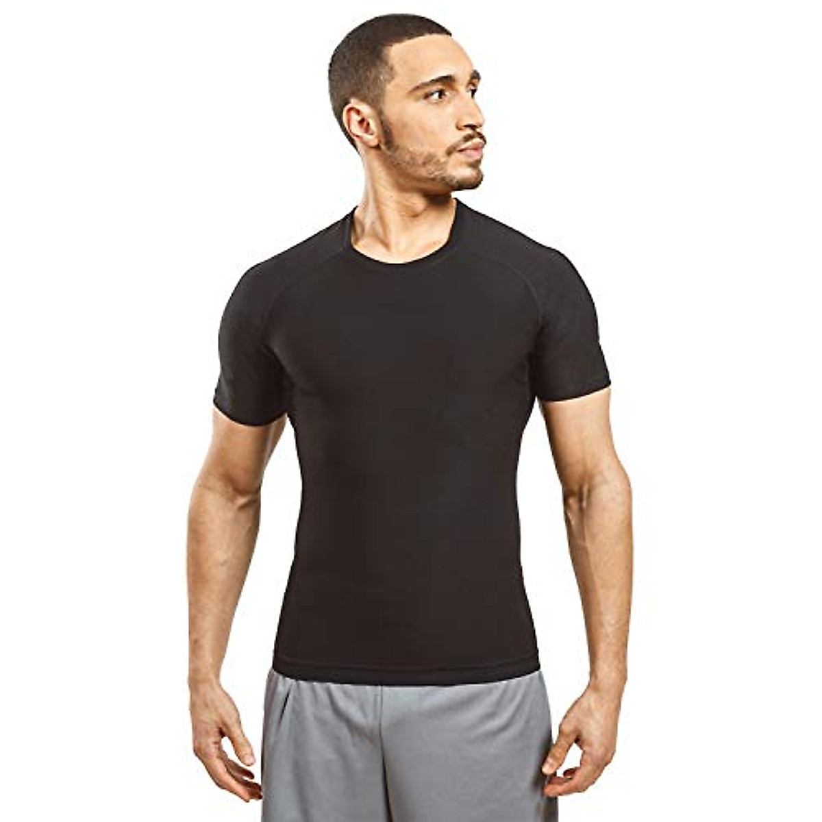 Sweat Shaper Men's Athletic Tee, Short Sleeve Compression T-Shirt, Performance Baselayer Workout Shirt (Black, X-Large)