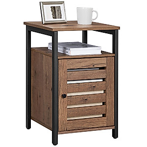 VASAGLE Nightstand, End Table with Open Shelf, Side Table, Inner Adjustable Shelf, Steel Frame, 15.7 x 15.7 x 23.6 Inches, Bedroom, Industrial, Hazelnut Brown and Black ULET062B03