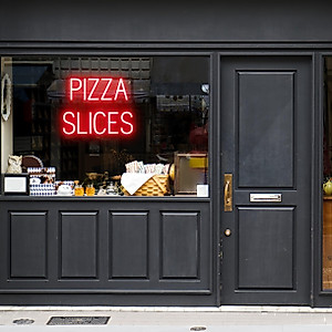 SpellBrite PIZZA SLICES Sign for Pizza Restaurants | Pizza-Related Signs with Neon Look, White LED Light | 20.8" x 15.0"