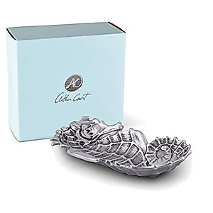 Arthur Court Aluminum Sea Horse Vanity Tray, Desktop Storage Organizer, Catchall, Valet Tray, Nightstand or Dresser or Nut Dish Food Safe Hand Polished 8 inch x 4.5 inch