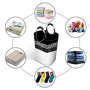 Wondertify Silver Black Sequins Laundry Hamper Shiny Pailette Clothes Basket With Easy Carry Handles For Clothes Organizer Toys Storage Grey Spangles