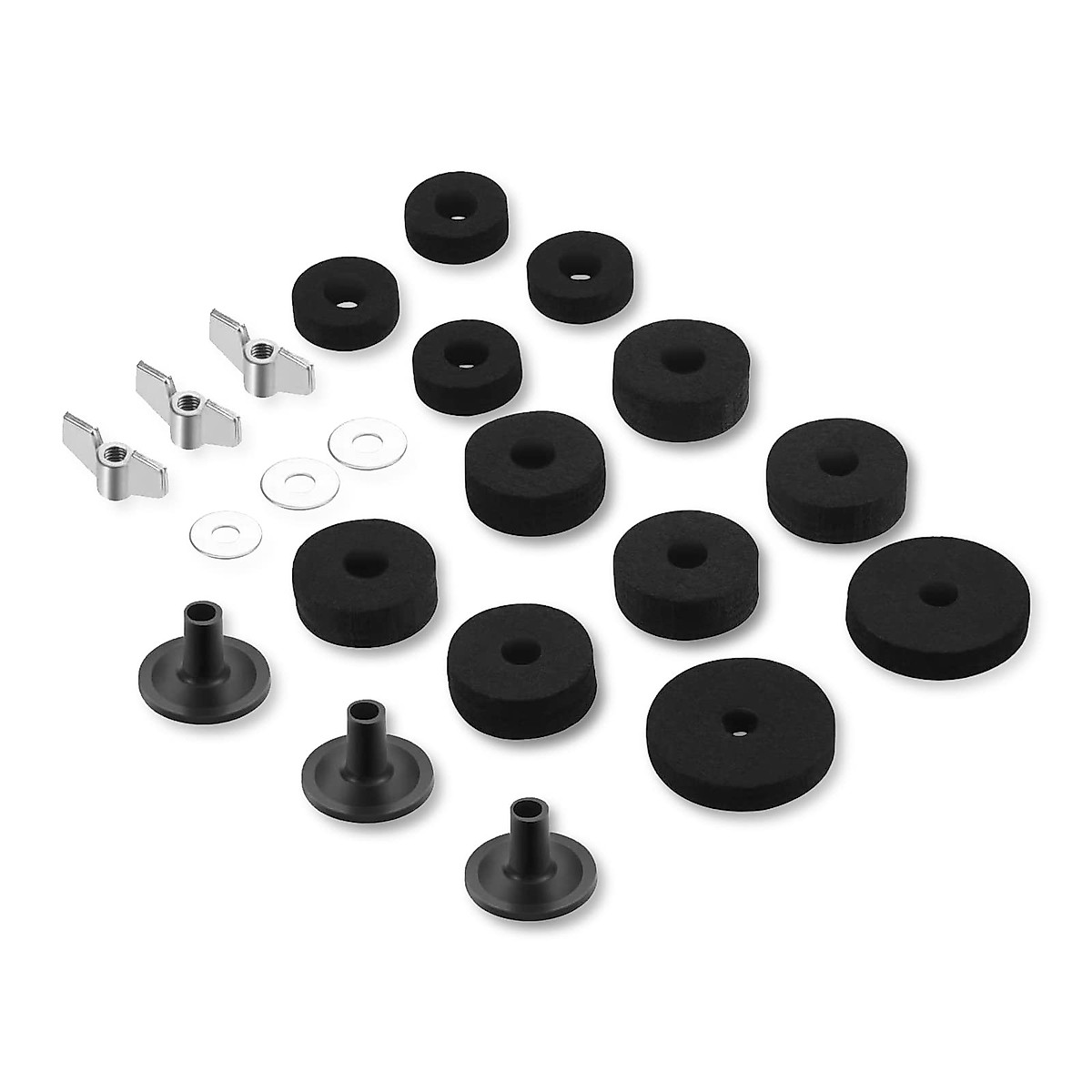 Cheerock 21 Pcs Cymbals Replacement Accessories Cymbal Stand Felts Hi-Hat Clutch Felt Cup with Sleeves, Base Wing Nuts and Washers for Drum Set Black