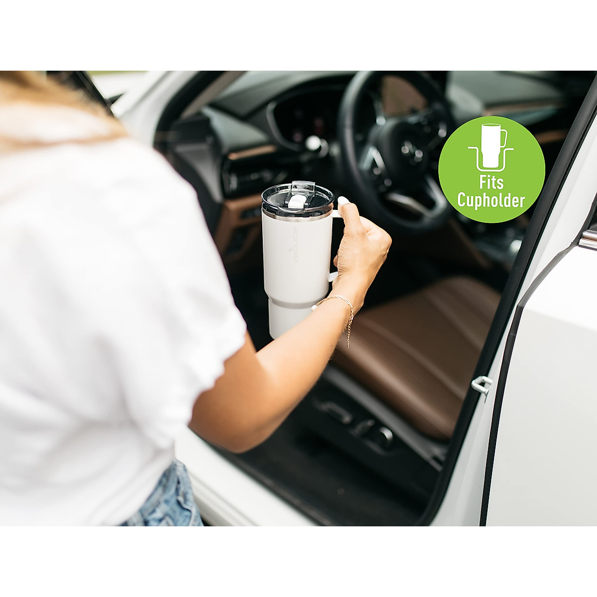 Reduce Travel Coffee Mug, 18 oz - Insulated Mug for Hot Tea, Coffee and Other Hot Drinks - With Flo-Motion Lid and Handle - Single-Serve and Cupholder Friendly - Eucalyptus