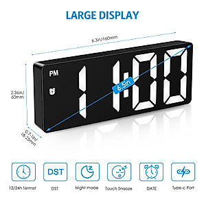 Digital Alarm Clock, [Upgraded Version] LED Clock for Bedroom, Electronic Desktop Clock with Temperature Display, Adjustable Brightness, Voice Control, 12/24H Display for Home, Bedroom, Office