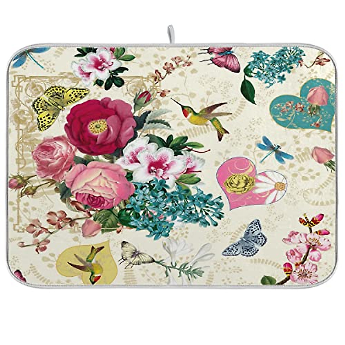 Beautiful Flower Dish Drying Mat For Kitchen Counter, Ultra Absorbent Reversible Microfiber, and Protector for Kitchen Countertops 18 In x 24 In