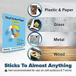 Homsto Vinyl Sticker Paper, Frosty Clear Printable Vinyl Sticker Paper for Inkjet Printer, Quick-Drying, Water and Scratch-Resistant, Self-Adhesive for Most Surfaces, 8.5 x 11 Inches, 20 Sheets