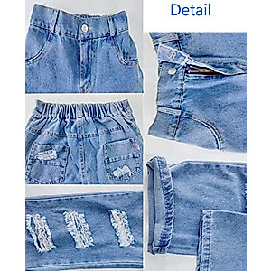 Kids Girls' Casual Wide Leg Baggy Ripped Jeans Cool Loose Fit Distressed Denim Pants Size 5-14 Years(Blue1,12-13 Years)
