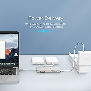 LENTION USB C Hub with 3-Slot Card Reader, 4K HDMI, USB 3.0, USB 2.0, Type C Data/Charging Compatible 2023-2016 MacBook Pro, New Mac Air/Surface, Stable Driver Certified Adapter (CB-C19, Silver)