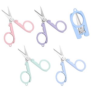 4 Pcs Badge Reel Scissors Mini Folding Scissors Portable Stainless Steel Scissors Small Scissors with Cover Folding Scissors Travel Mini Shear Tiny Cutter for Cutting Crafting Sewing Home Travel Use