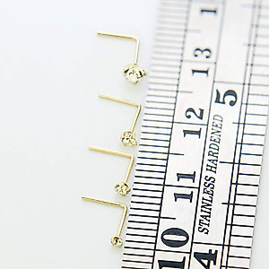 9K Solid Yellow Gold L-Shaped with 2MM 4 Claw set Genuine Crystal Nose Piercing jewelry