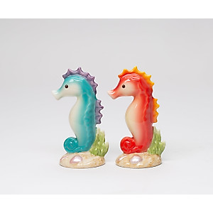 Fine Porcelain Colorful Seahorse Salt & Pepper Shakers Set, 4" H