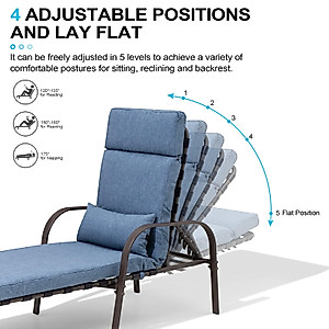 Crestlive Products Adjustable Chaise Lounge Chair with Cushion & Pillow, Outdoor Five-Position Recliner, All Weather for Patio, Beach, Yard, Pool (1PC Dark Blue)