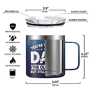 SANDJEST Dad Tumbler 14oz Insulated Coffee Mug with Handle You Are The Man Dad Stainless Steel Travel Tumblers Best Dad Ever Gifts for Birthday Christmas Gift for Daddy Dads Father from Daughter Son
