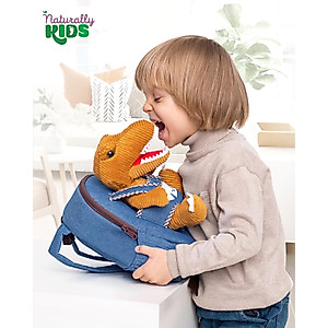 Naturally KIDS Small Dinosaur Backpack - Dinosaur Toys for Kids 3-5 - Toddler Backpack for Boy Girl w Stuffed Animal - Gifts for 3 Year Old Boy - w Pockets & Reflective Logo - Backpack w Brown T Rex
