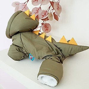 Dog Dinosaur Cold Weather Coats Fleece Lining Extra Warm Dog Hoodie in Winter,Small Dog Jacket Puppy Coats with Hooded,Warm Coat Clothes Cozy Windproof Winter Dog Coats (XL,Green)