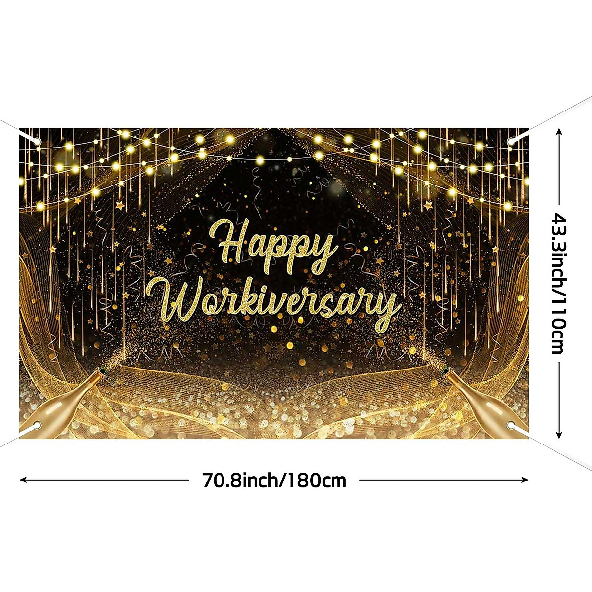 Lofaris Happy Work Anniversary Decorations Black Gold Happy Workiversary Banner Background for Office Party Staff Banner Employee Appreciation Party Decoration 70.8x43.3inch