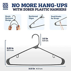 Zober Plastic Hangers 50 Pack - Gray Plastic Hangers - Space Saving Clothes Hangers for Shirts, Pants & for Everyday Use - Clothing Hangers with Hooks