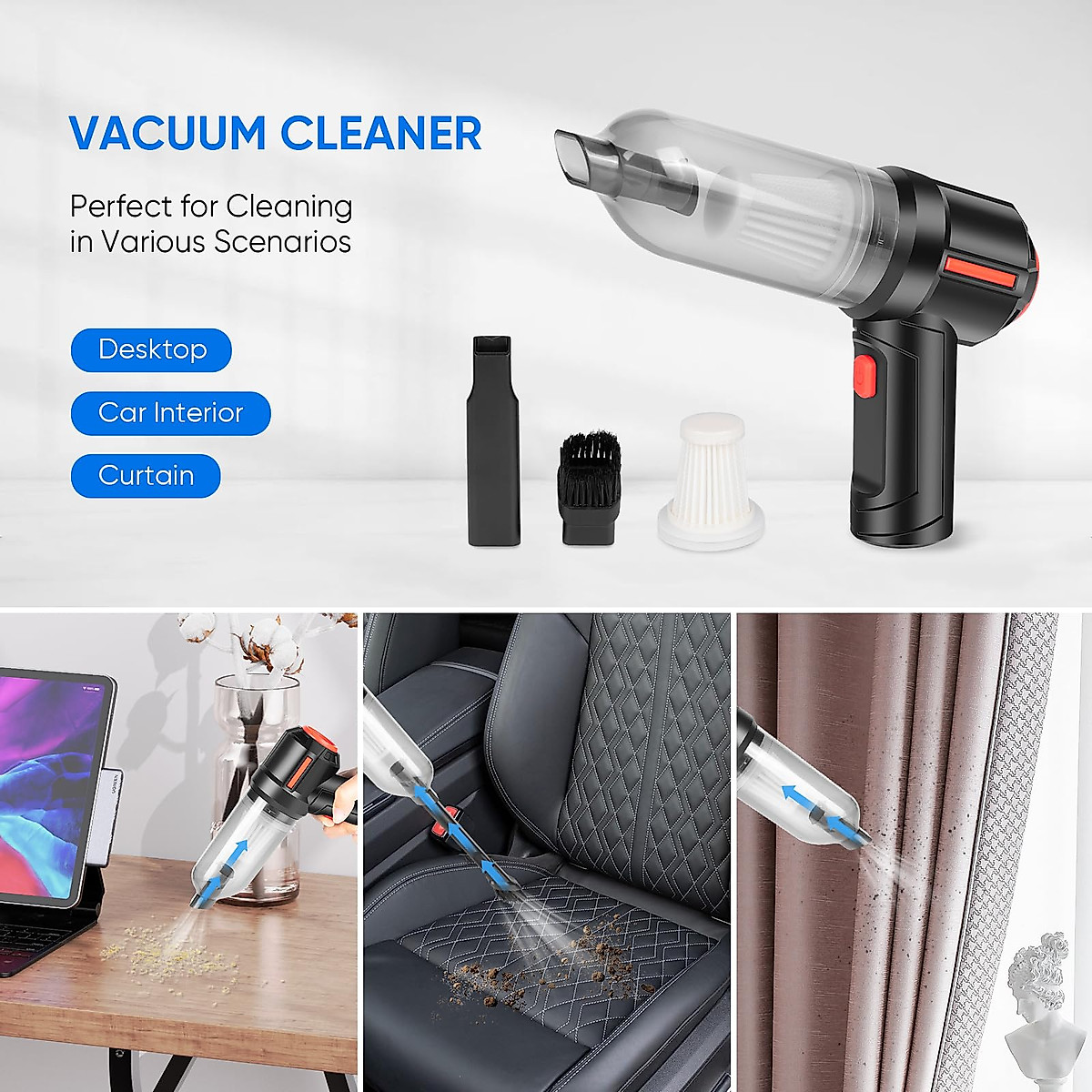 MIRAKLASS Electric Duster, Mini Vaccum, Wireless Handheld Car Vacuum Cleaner, Air Duster Vacuum, Computer Vacuum, Pc Vacuum, Wireless Car Vacuum, Auto Vacuum Cleaner for Car