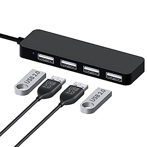 MMOBIEL 4-Port USB Data Hub Compatible with MacBook, iMac, Laptop, Windows, Linux and More - USB Splitter Computer - Ultra Slim USB 2.0 Data Hub - Portable USB Adapter - Black