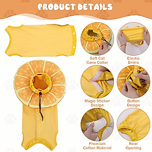 MABOZOO 2-in-1 Cat Surgical Suit, 2 Cat Recovery Suit & Cat Cone Collar for Cats After Surgery, Cute Kitten Surgical Full Bodysuit Cat Recovery Collar for Cats Dogs 4-8lb(Yellow)