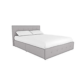 DHP Rose Upholstered Platform Bed with Underbed Storage Drawers and Button Tufted Headboard and Footboard, No Box Spring Needed, Queen, Gray Linen