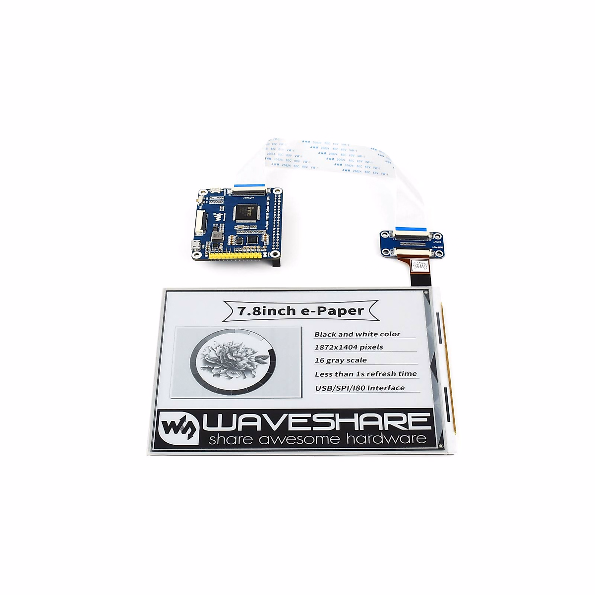 waveshare 7.8inch E-Ink Display HAT Compatible with Raspberry Pi4B/3B ...