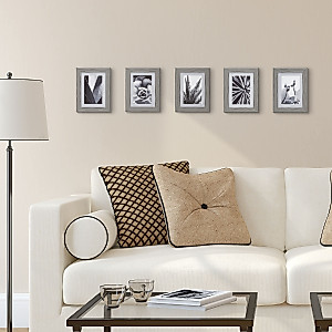 Melannco Set of Five 6.69 x 8.46 Inch Gray Wood Photo Frame to Hold 5x7 Photo Without Mat or 4x6 Photo With Mat