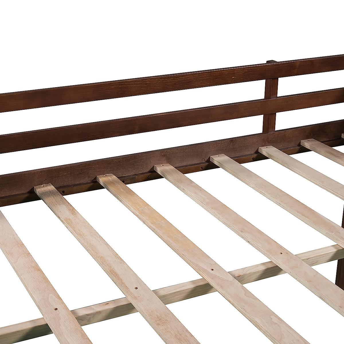 Full Size Loft Bed with Slide, Kids Low Loft Bed Frame with Chalkboard for Boys & Girls, Wood Full Slide Loft Bed with Under-Bed Space Storage (Walnut, Full)