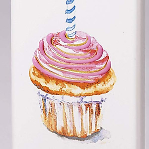 Flatyz Hand Painted Flat Candle - Happy Birthday Cupcake | Unique Birthday Gift | Unscented, Dripless, Smokeless, Decorative | Double Wick with Metal Base