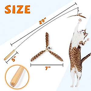 JXFUKAL Cat Wand Toys, Interactive Cat Toys with 3 Feather Refills, 29'' Flexible Steel Wire, Sturdy Wood Handle & Bell for Kitty Kitten, Cat Toys for Indoor Cats Cat Teaser Cat String Toy